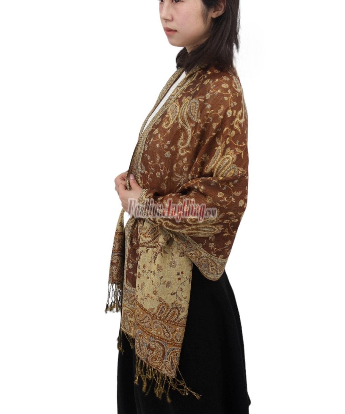 Jacquard Paisley Pashmina 2-Ply Brown - Small Paisley Pashmina