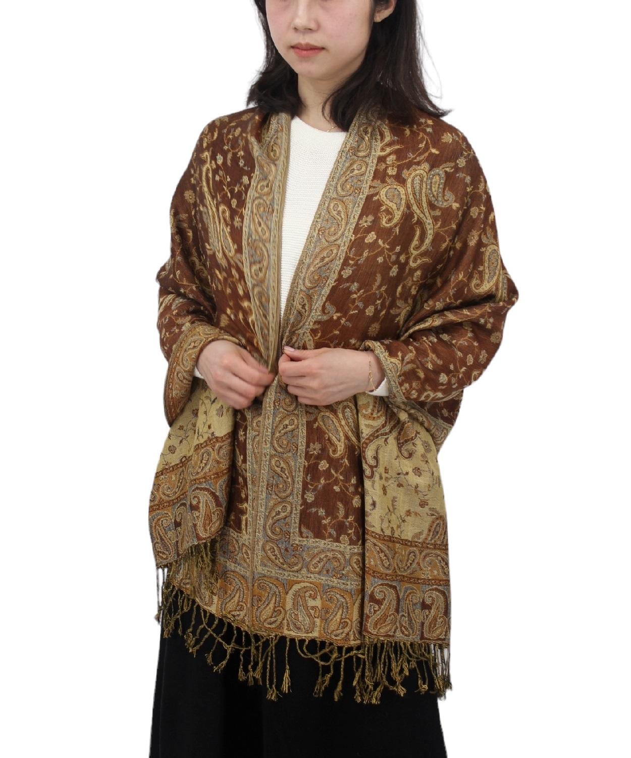 Jacquard Paisley Pashmina 2-Ply Brown - Small Paisley Pashmina