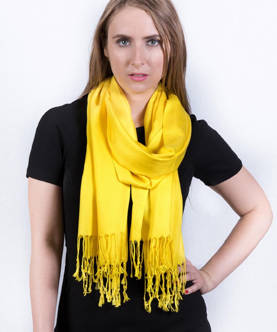 FashionAnything Silky Soft Solid Pashmina Scarf Bright Yellow